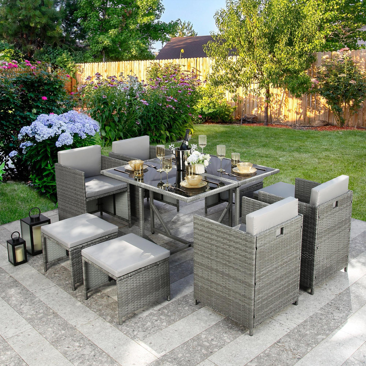 Athena - Grey Rattan Cube Dining Set - 8 & 10 Seats – Home Garden Direct