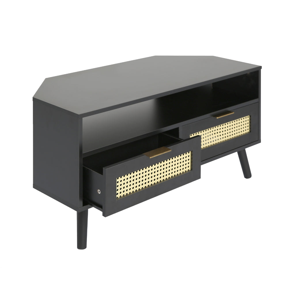 Craven - Corner TV Unit - Cane Front - Black – Home Garden Direct