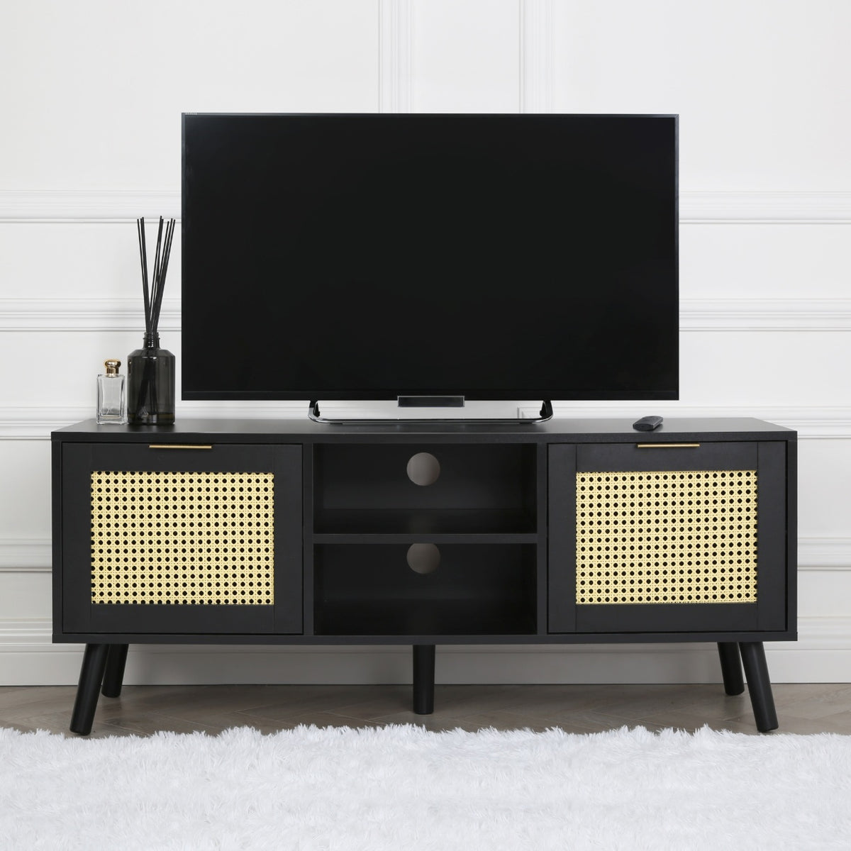 Craven - TV Unit - Cane Front - Black – Home Garden Direct