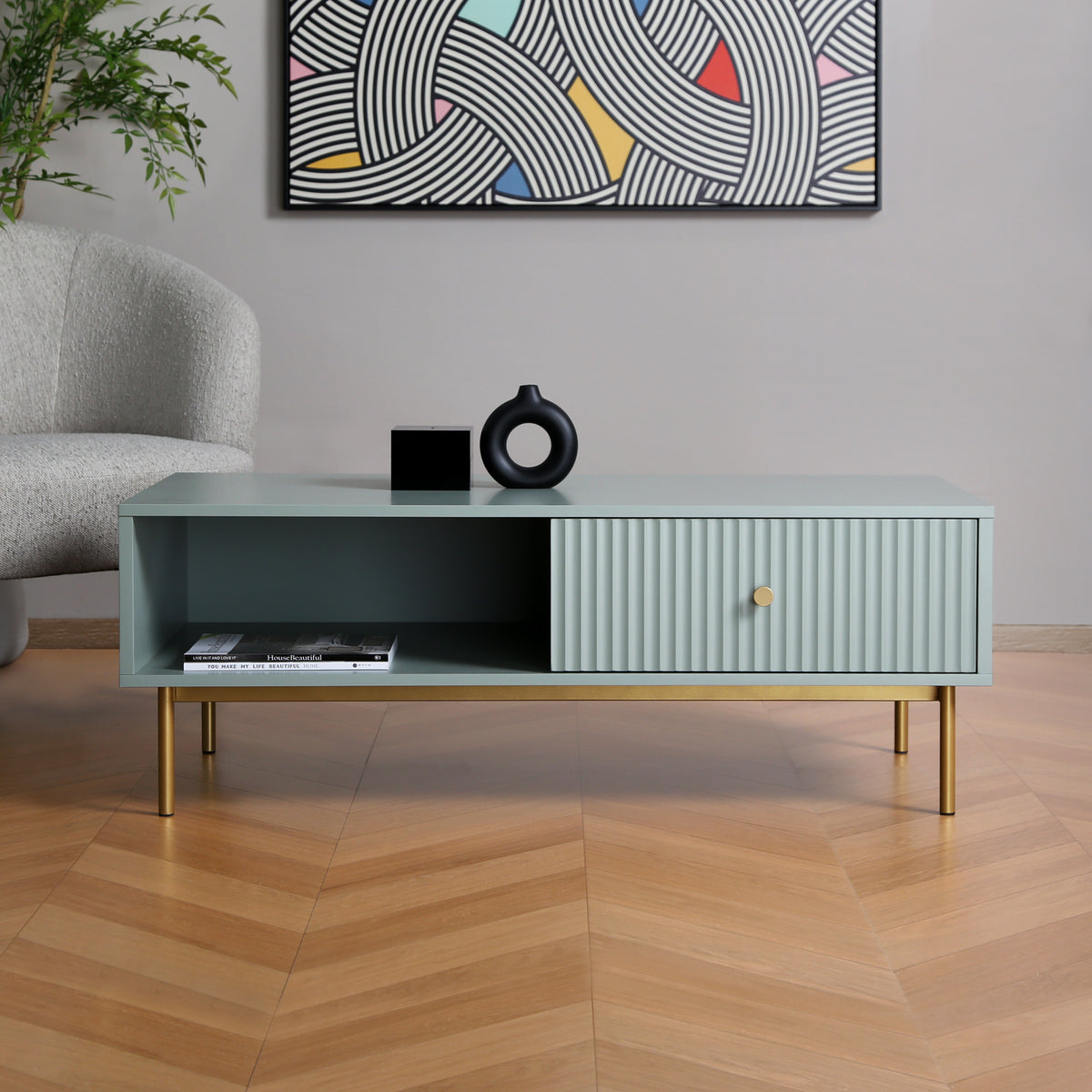 Devon – Rectangular Coffee Table with Drawers – White, Black, Grey, or ...