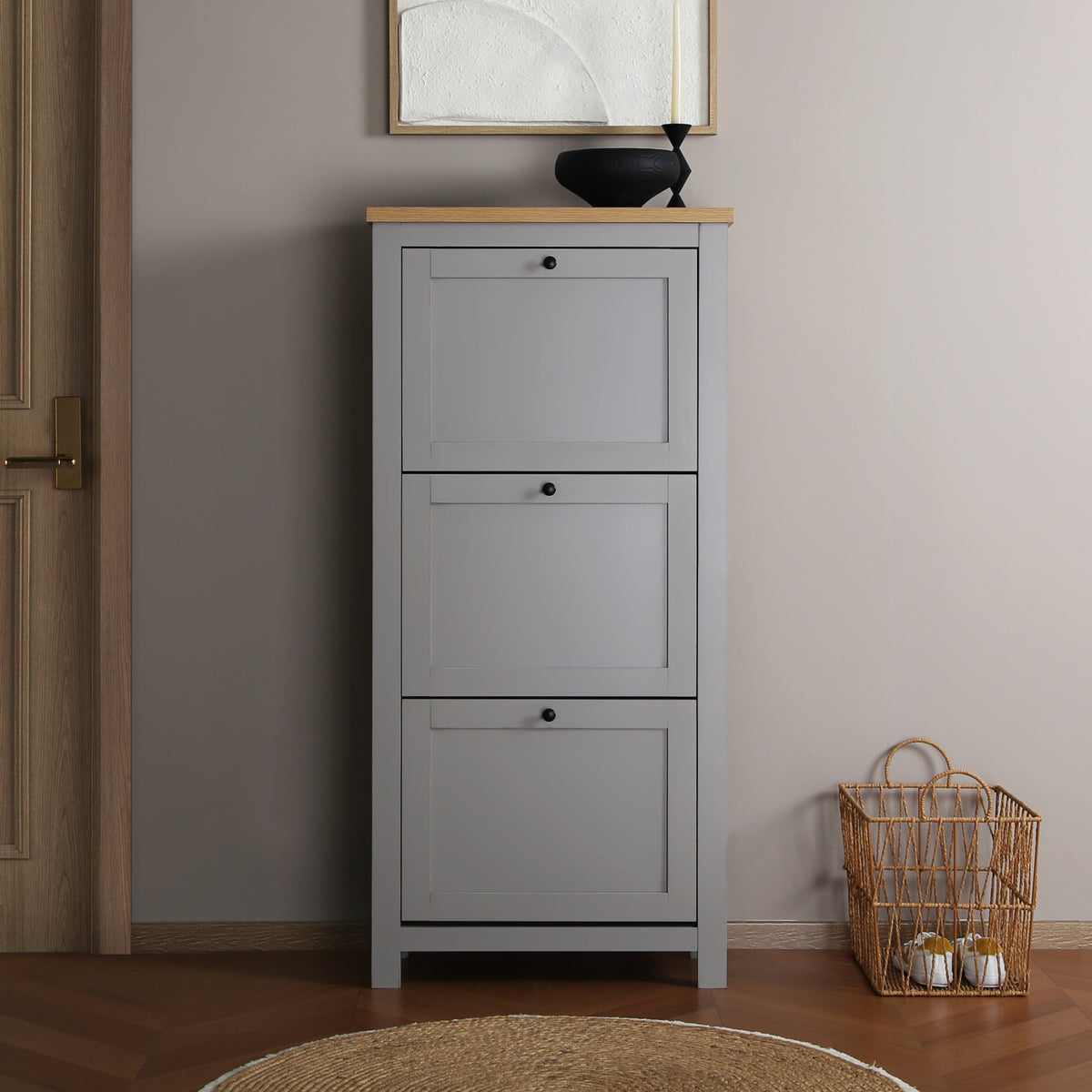 Wiltshire - Shoe Cabinet Storage - Grey with Wood-effect Top – Home ...