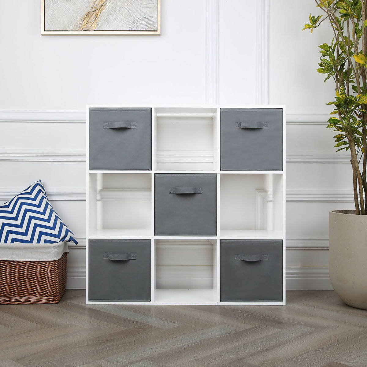 Jane 3x3 Cube Storage Unit with Baskets – White Organizer Shelving ...
