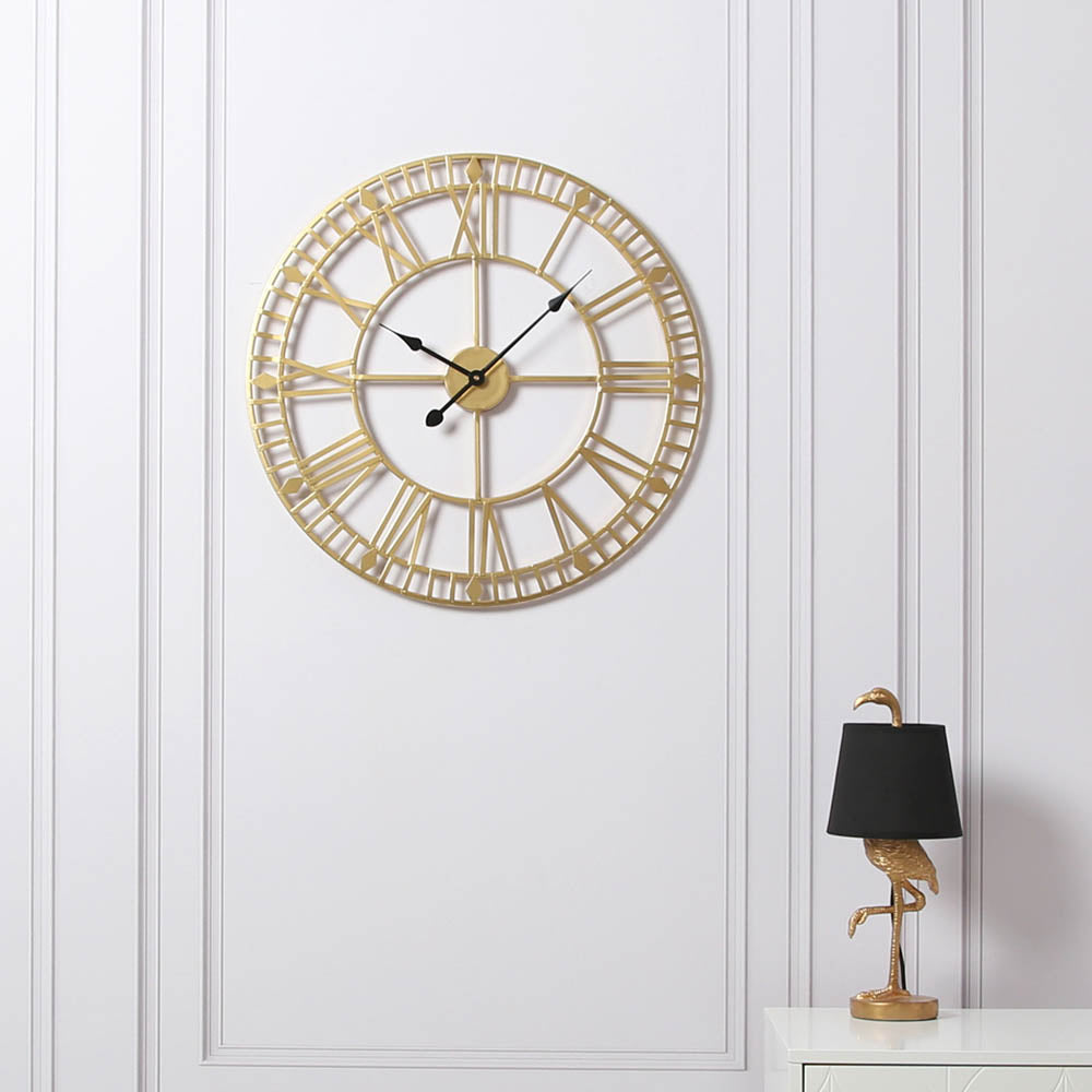 EOS - Skeleton Wall Clock with Roman Numerals - 60x60cm - (Gold, Grey ...