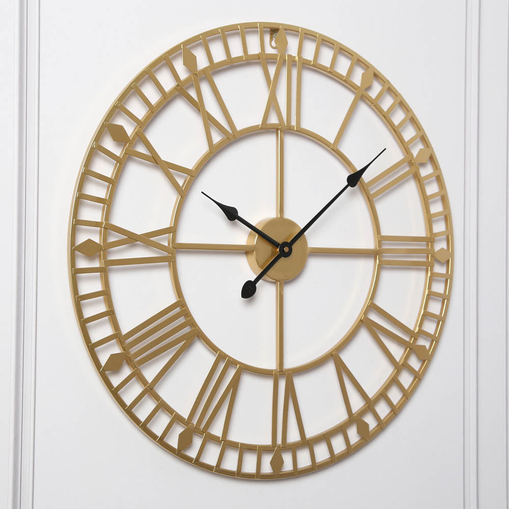 EOS Skeleton Wall Clock with Roman Numerals – 60x60 cm Gold/Grey – Home ...